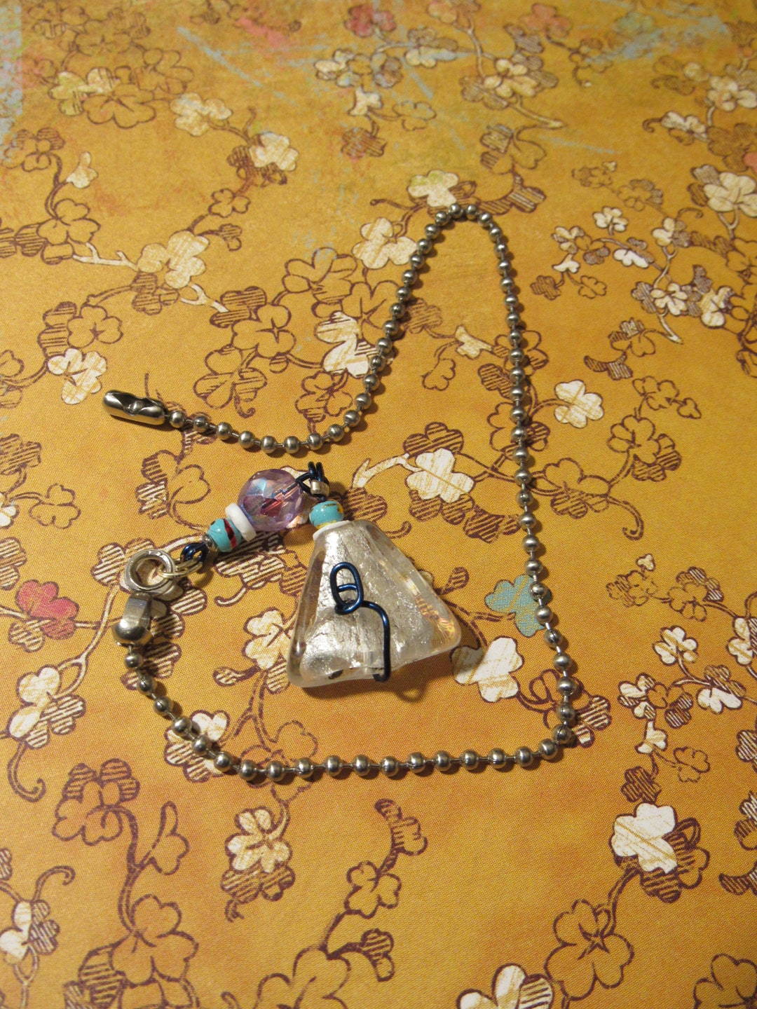 MYSTICAL White Glass Triangle Wire Wrapped With Purple & Turquoise ...