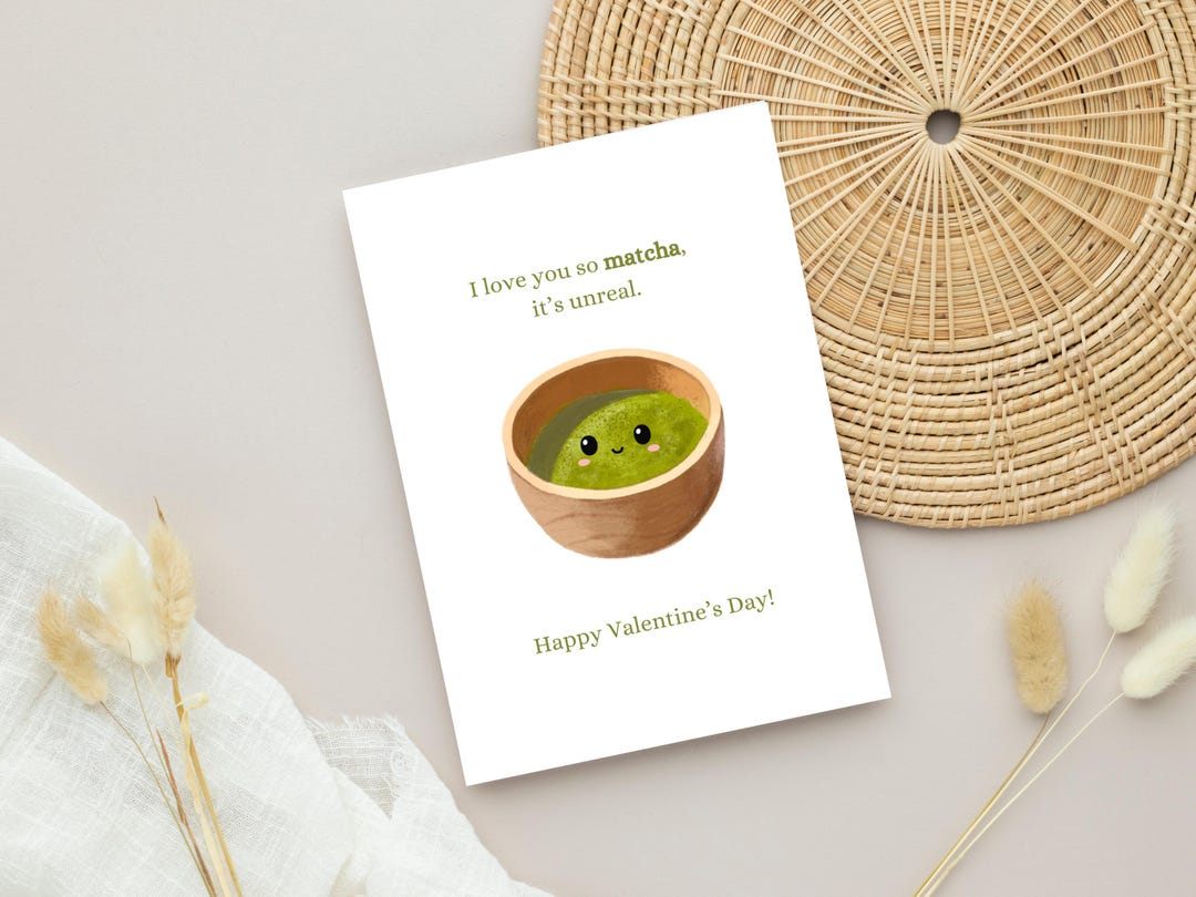 Digital Funny Cute Matcha Valentine's Day Love Printable Card, Valentine's Love Card for ...