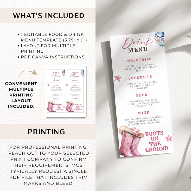 Editable Boots on the Ground Food and Drink Menu Template, Western ...