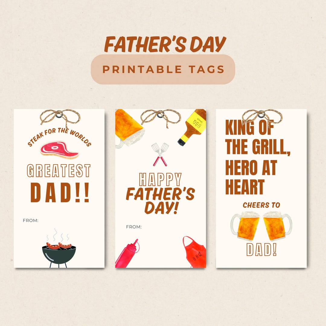 Editable Father's Day Gift Tags Template, BBQ Father's Day Tags, Happy ...
