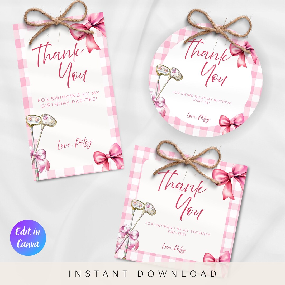 Pink Bow & Club Golf Birthday Favor Tags, Let's Par-tee Tags, Girl Let ...