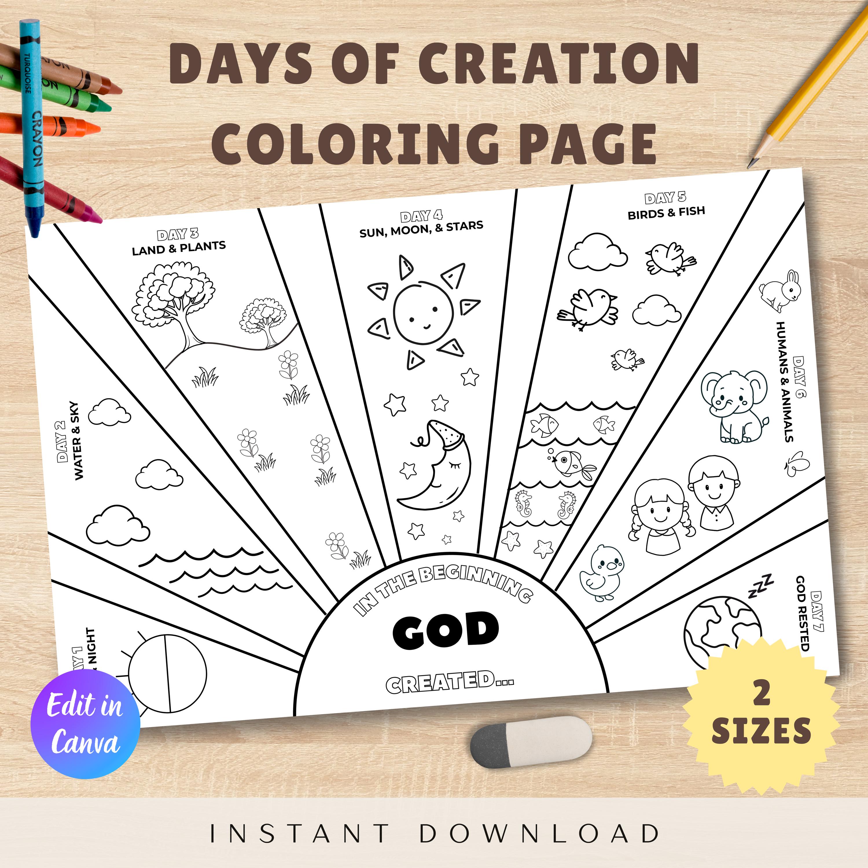 Creation Coloring Page, the Creation Activity Placemat, Sunday School ...