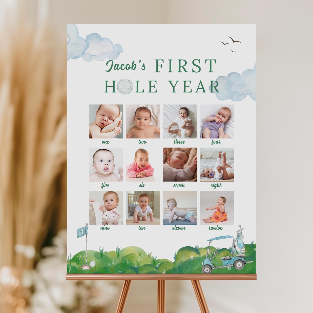 Hole in One Photo Milestone Sign, Golf First Birthday Photo Poster ...