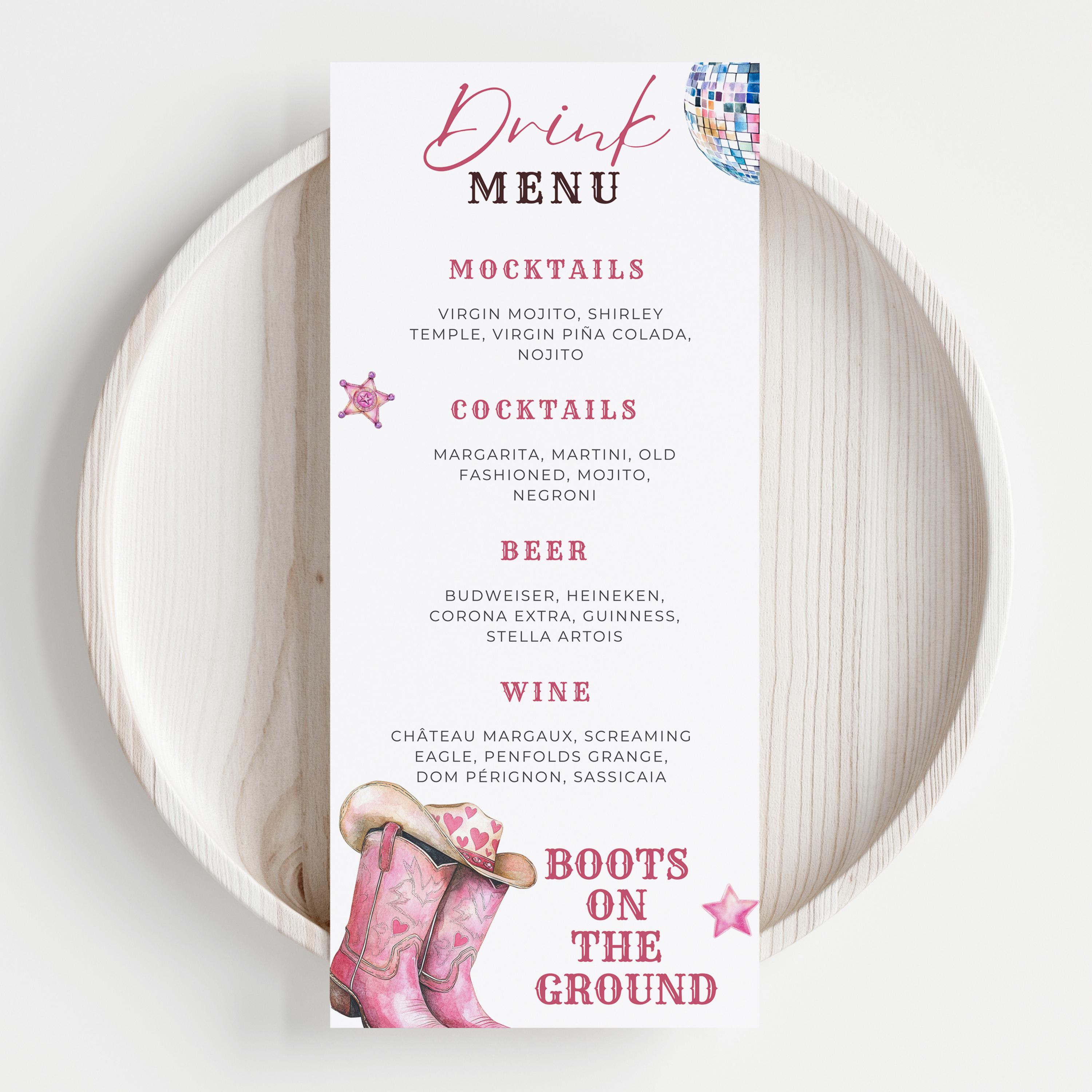 Editable Boots on the Ground Food and Drink Menu Template, Western ...