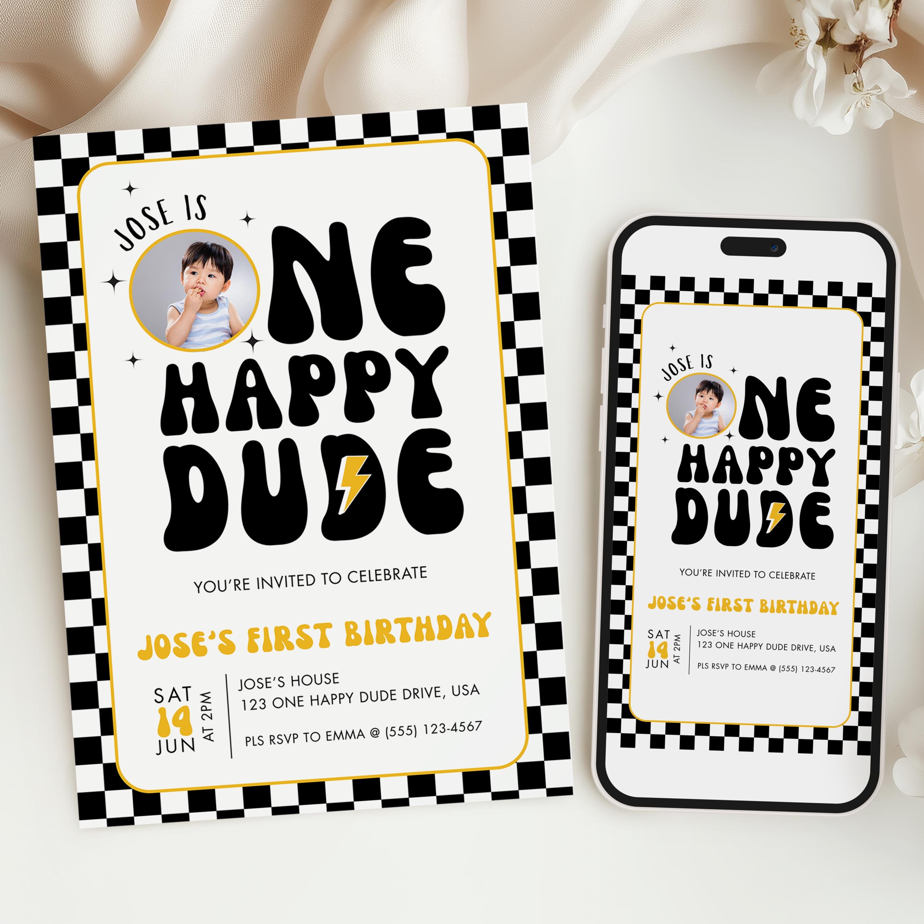 One Happy Dude Birthday Welcome Sign Template, Editable Retro One Happy ...
