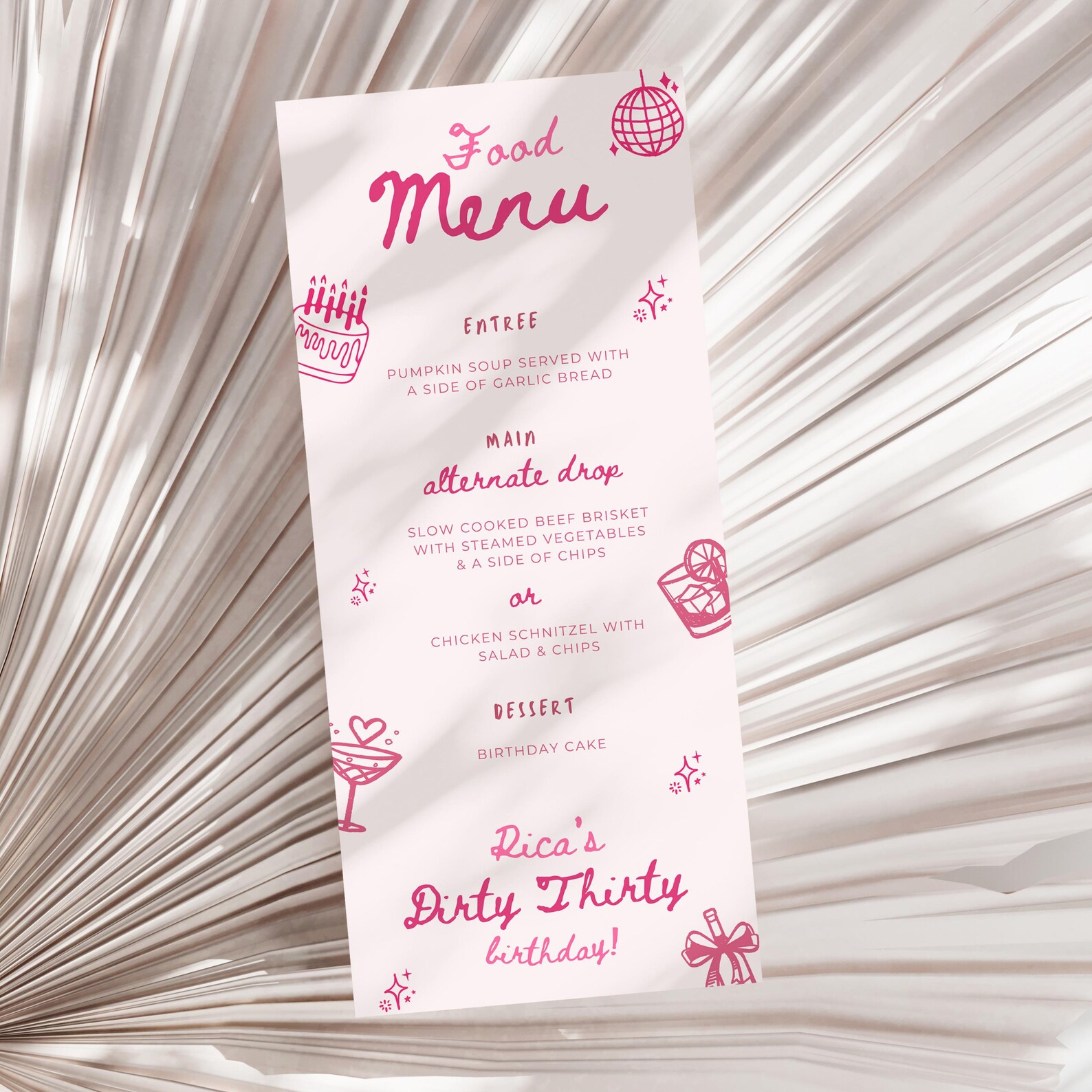 Dirty Thirty Food and Drink Menu, Dirty Martini Birthday Decor, 30th ...