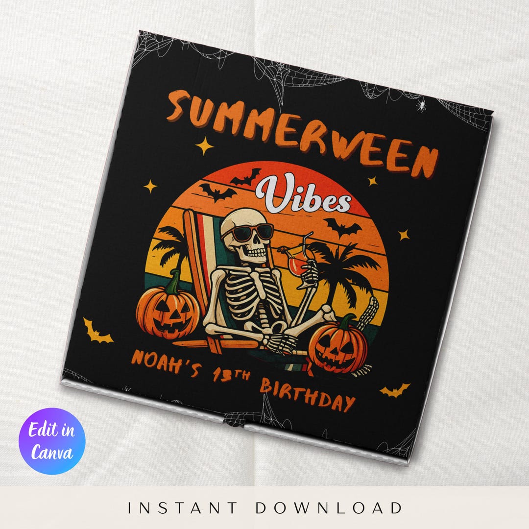 Editable Summerween Pizza Box Label, Summerween 13th Birthday Party ...