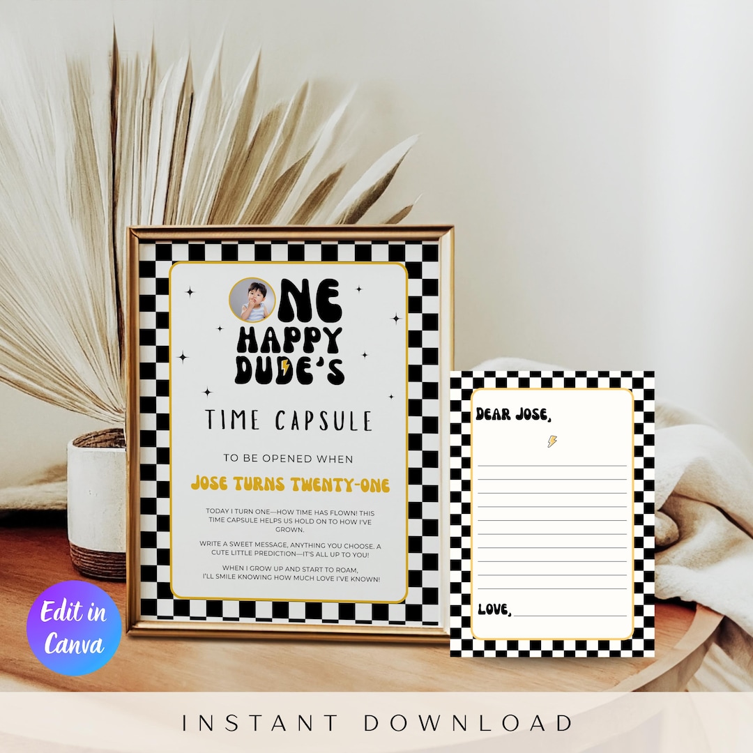 One Happy Dude Birthday Time Capsule Template, Editable Retro One Happy ...