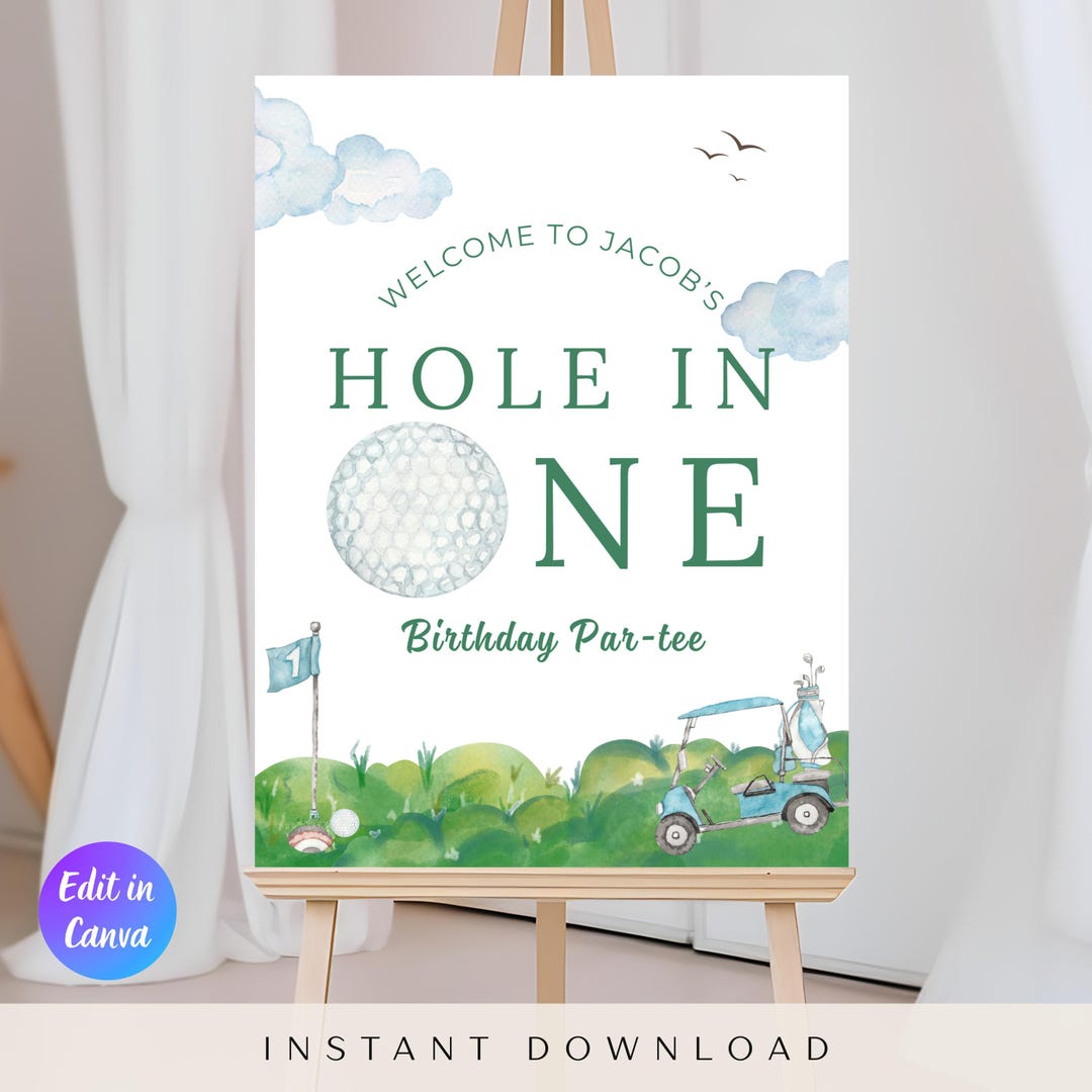 Hole in One Birthday Welcome Sign, Golf First Birthday Entrance Sign ...