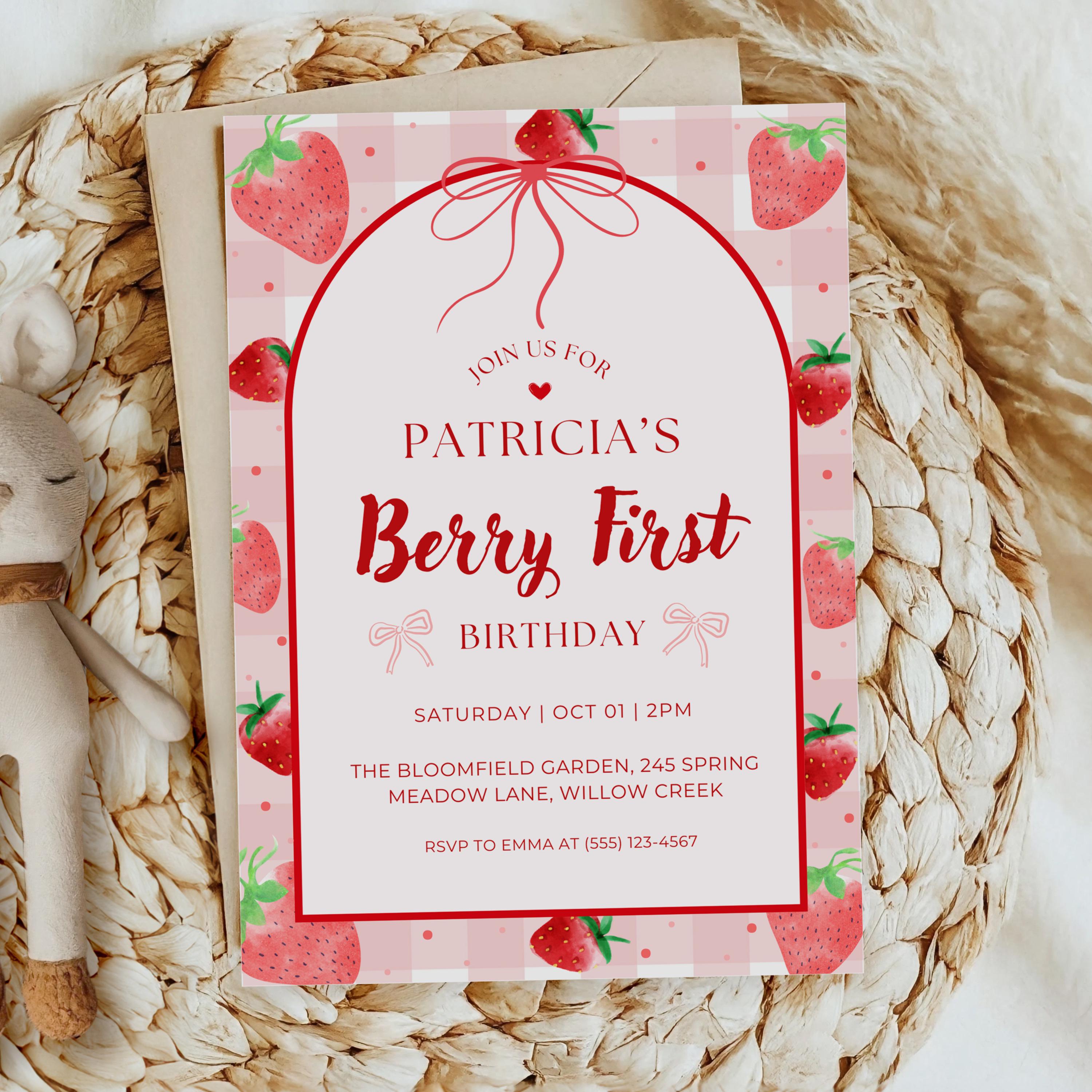 Berry First Year Photo Poster Template, Berry First Birthday Decor ...
