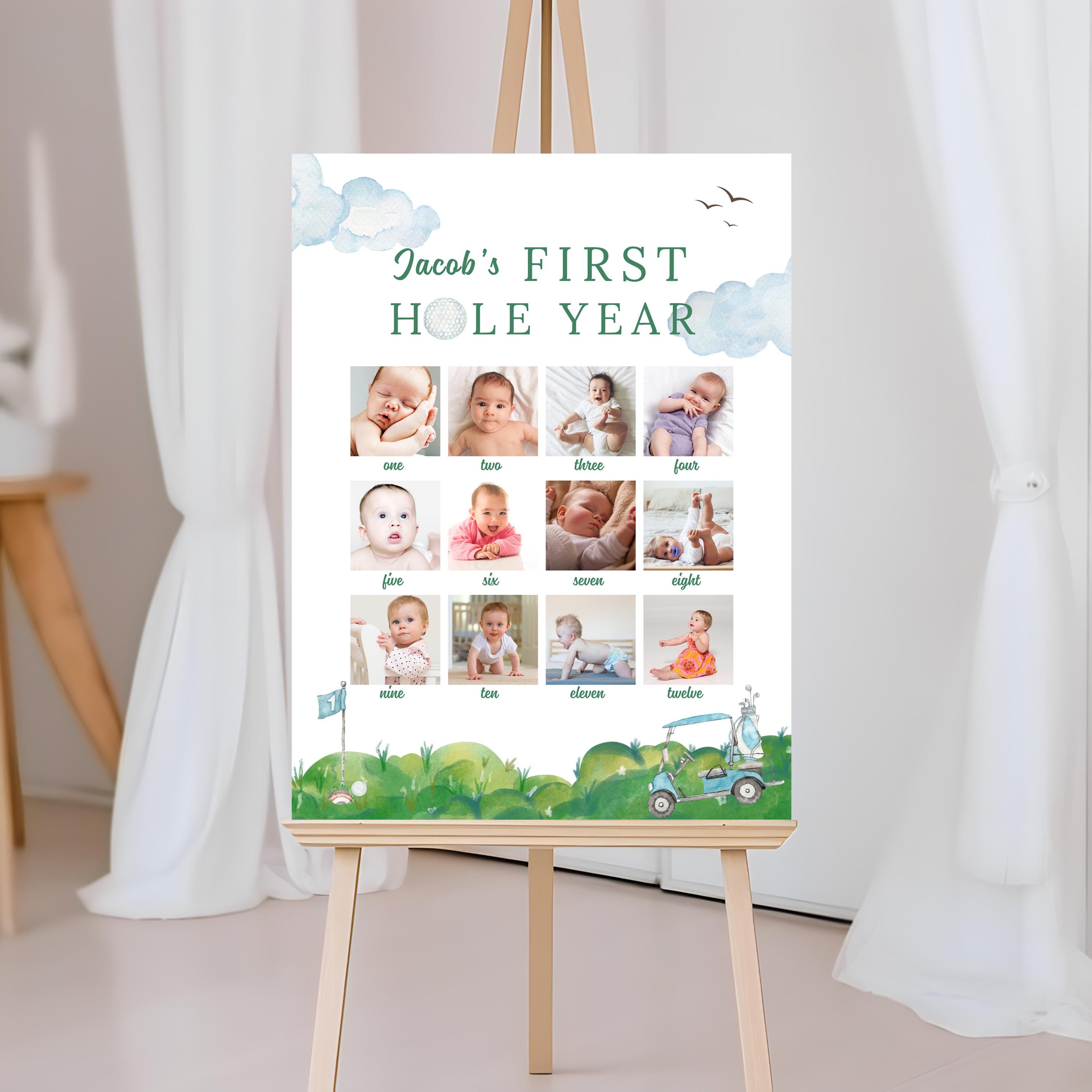 Hole in One Photo Milestone Sign, Golf First Birthday Photo Poster ...