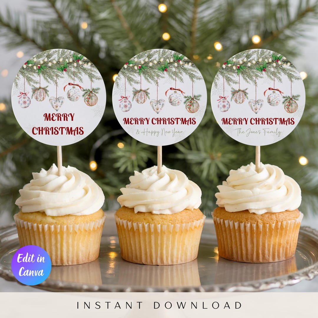 Editable Christmas Party Cupcake Toppers, Editable Holiday Toppers ...