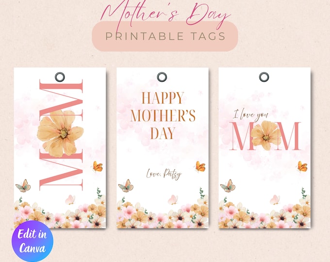 Mothers Day Gift Tags, Printable Editable Personalized Mothers Day ...