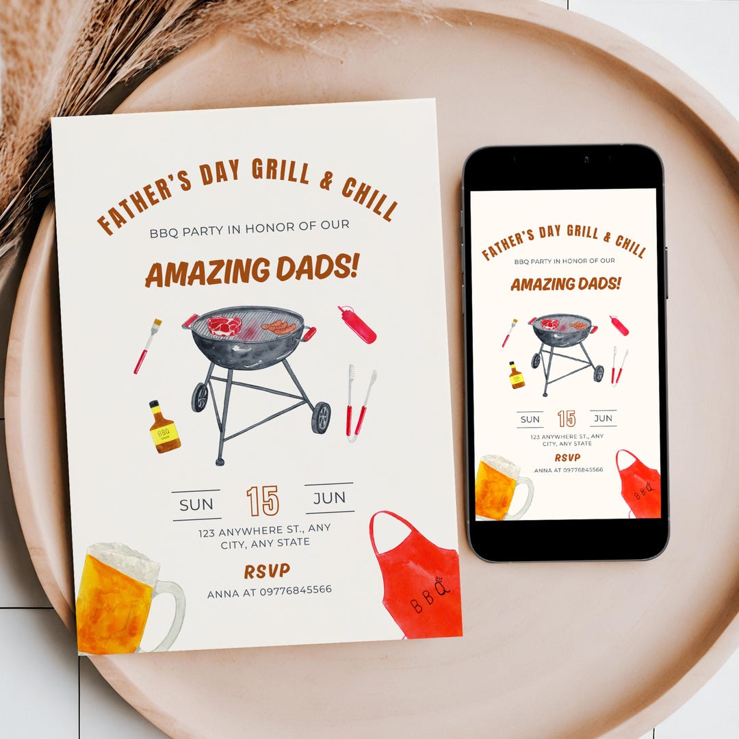 Father's Day BBQ Grill & Chill Invitation Template, Father's Day ...