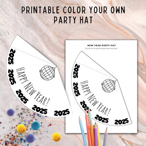 Printable New Year Hat, Color Your Own New Years Eve Party Hat, Happy ...