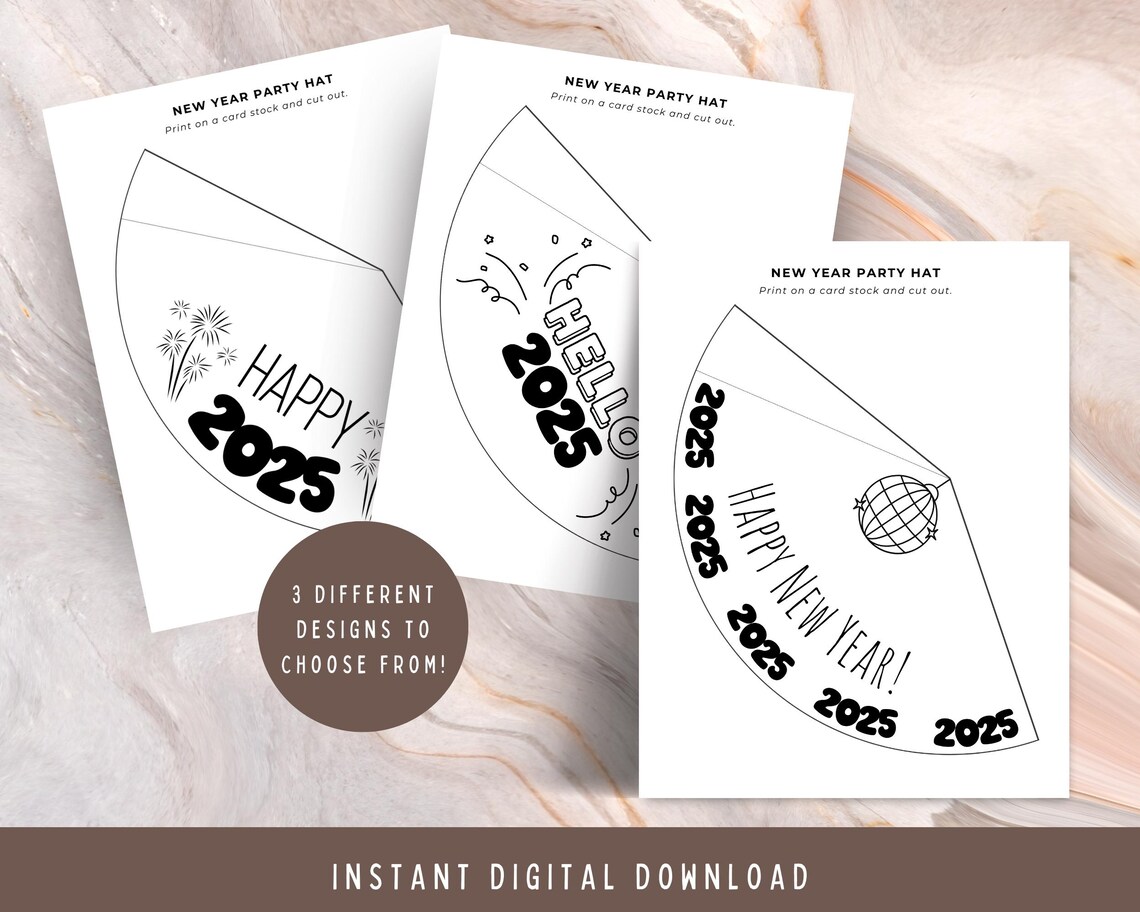 Printable New Year Hat, Color Your Own New Years Eve Party Hat, Happy ...