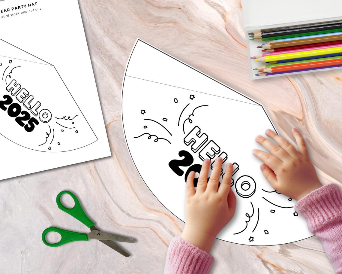 Printable New Year Hat, Color Your Own New Years Eve Party Hat, Happy ...