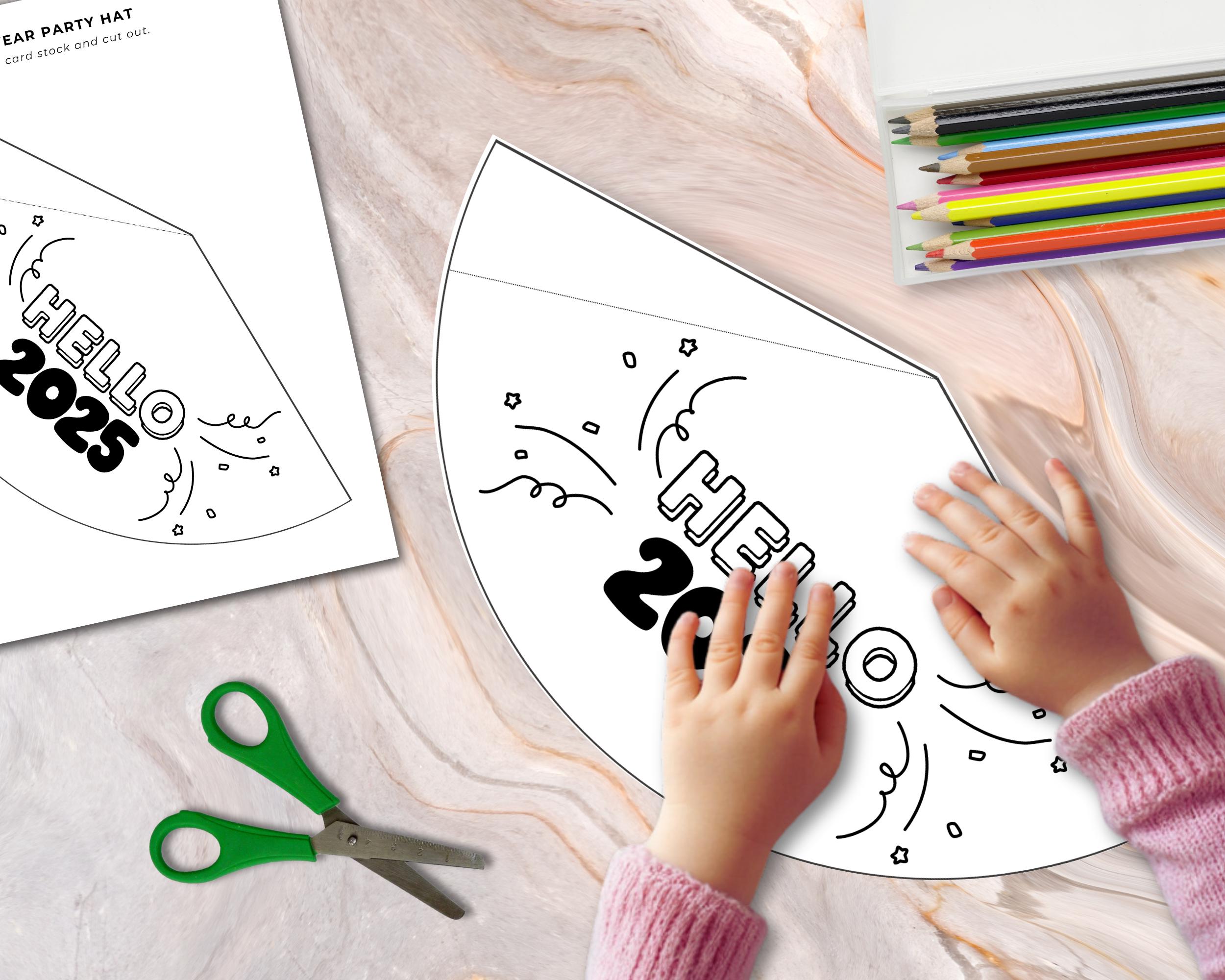 Printable New Year Hat, Color Your Own New Years Eve Party Hat, Happy ...