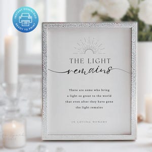 Printable Wedding Memorial Table Sign, the Light Remains, Memory Table ...