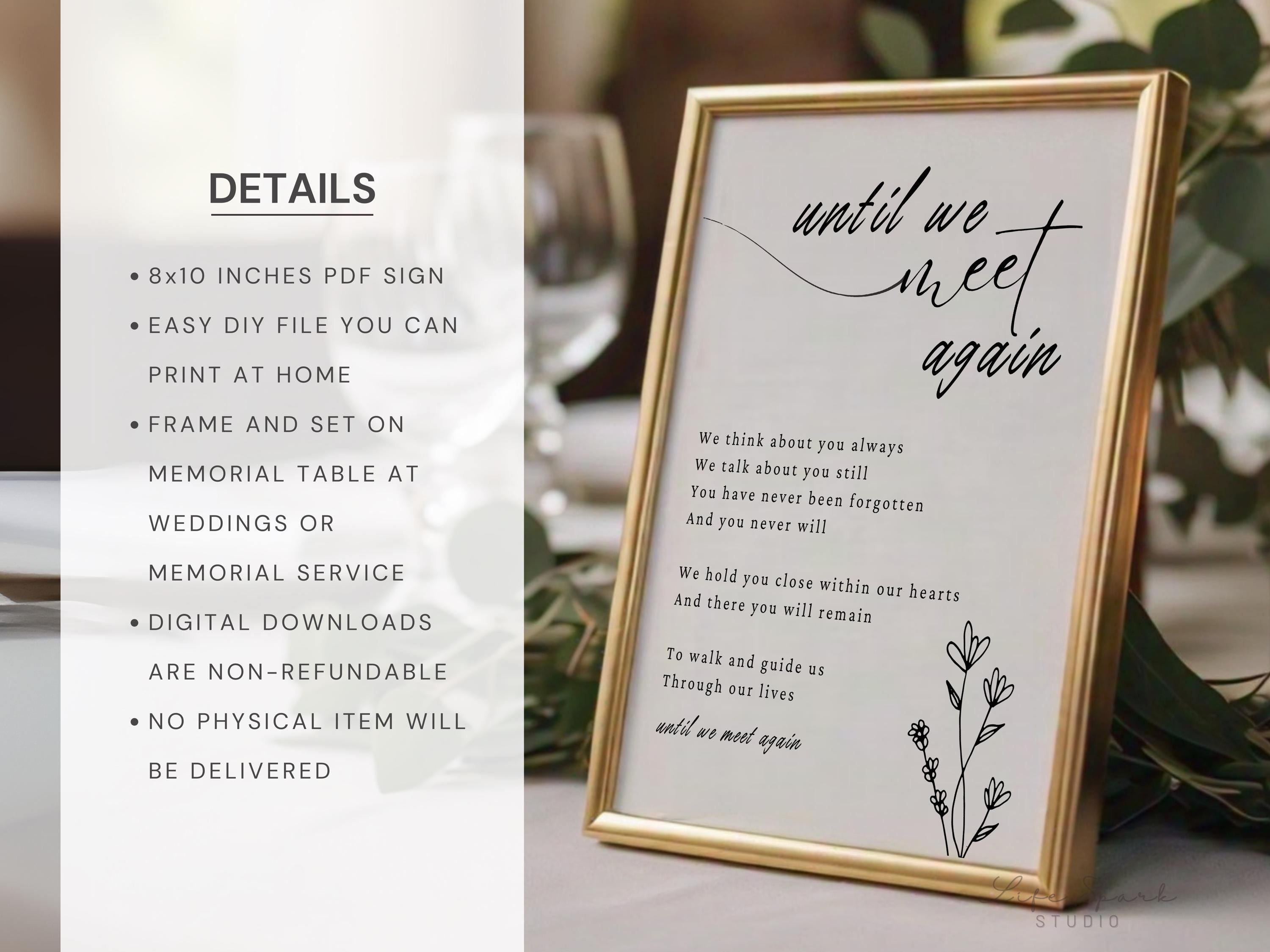 Wedding Memorial Table Sign: 'until We Meet Again' Poem (PDF & PNG) - Etsy