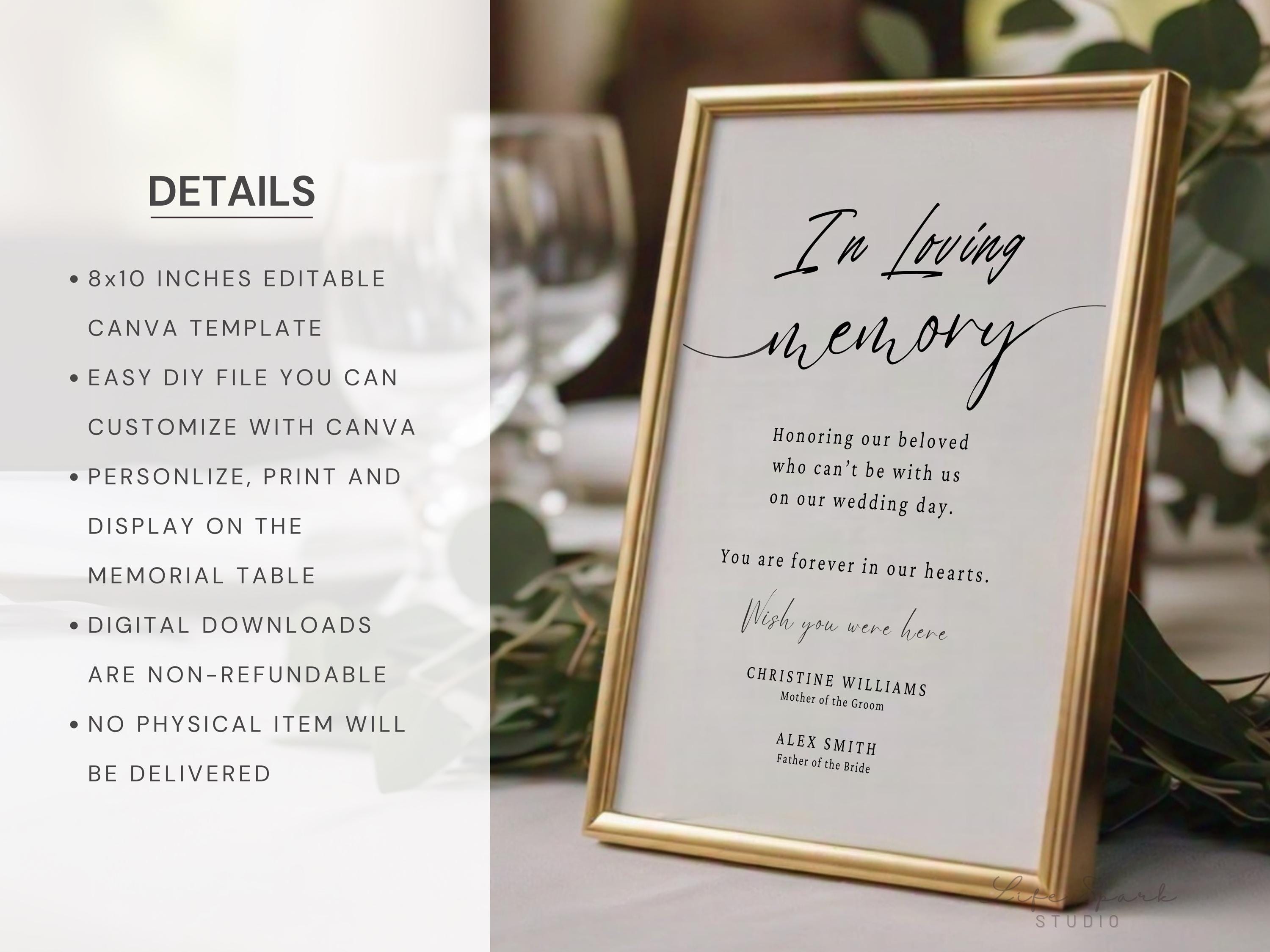 Editable Memorial Table Sign, Personalized Canva Template, Wedding ...