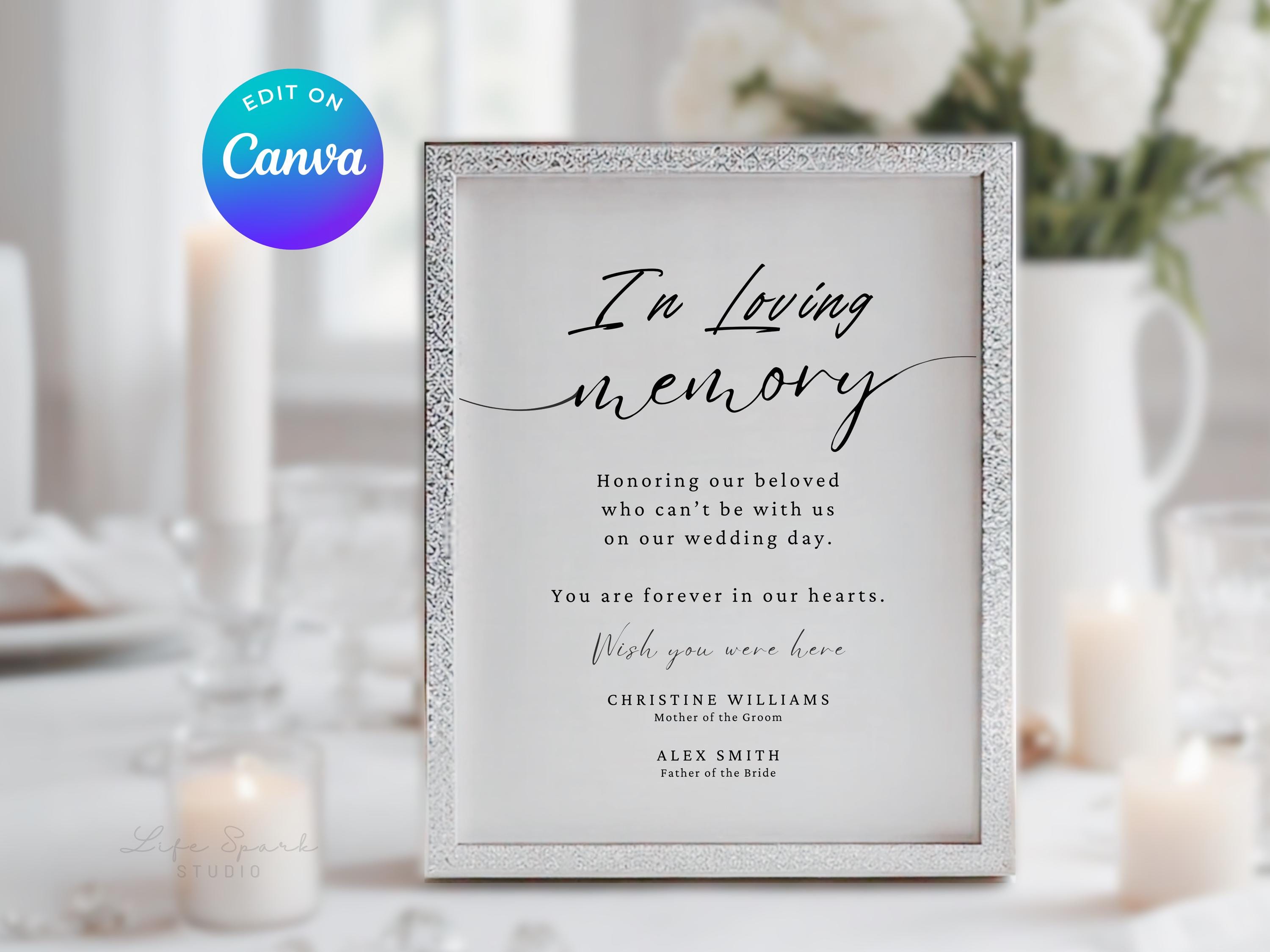 Editable Memorial Table Sign, Personalized Canva Template, Wedding ...