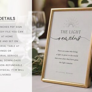 Printable Wedding Memorial Table Sign, the Light Remains, Memory Table ...