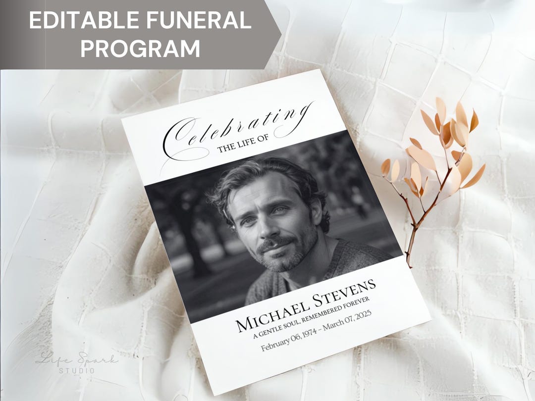 Editable Funeral Program Template, Personalized Memorial Service ...