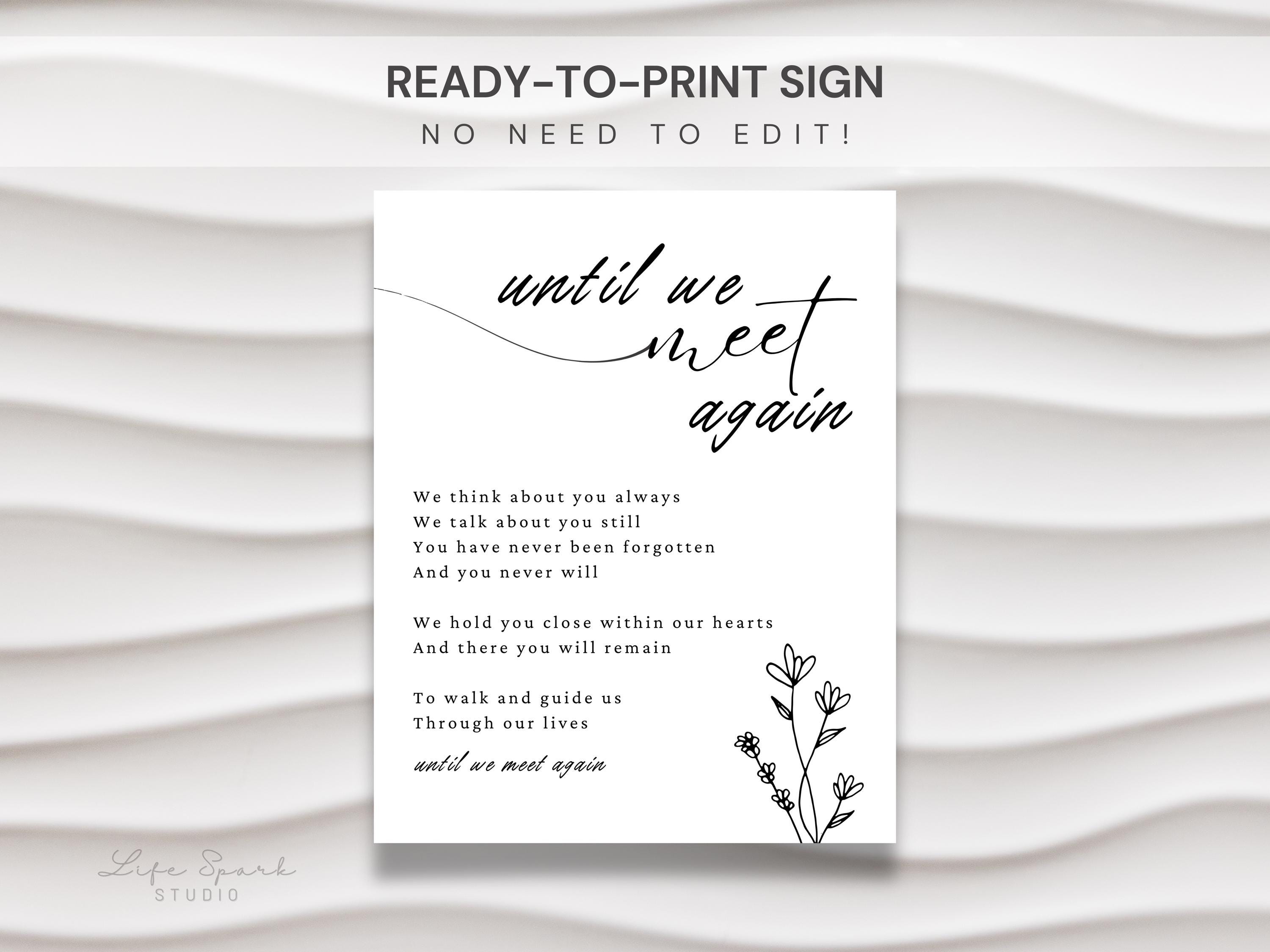Wedding Memorial Table Sign: 'until We Meet Again' Poem (PDF & PNG) - Etsy