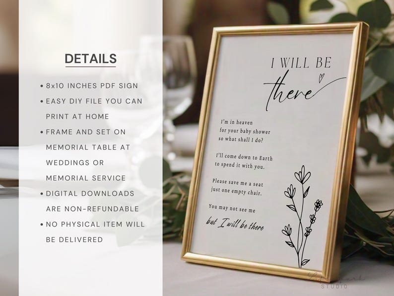 Baby Shower Memorial Sign: 'I Will Be There' Poem (PDF, PNG) - Etsy