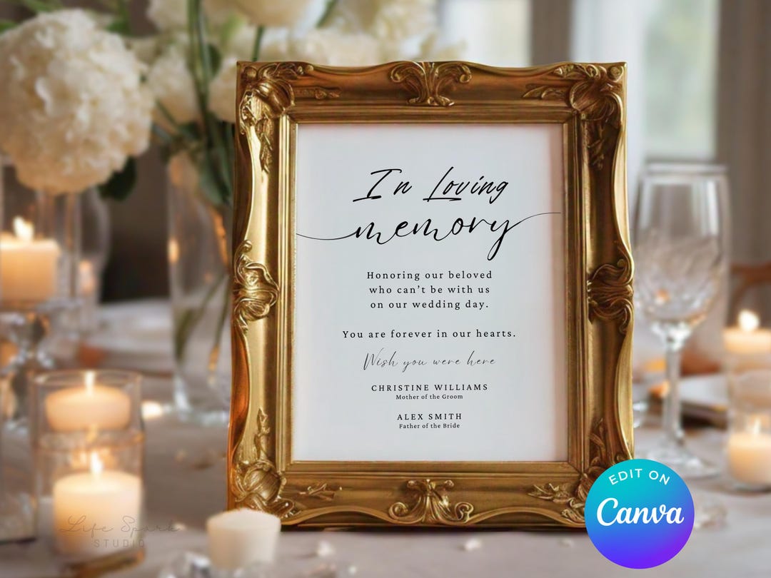 Editable Memorial Table Sign, Personalized Canva Template, Wedding ...