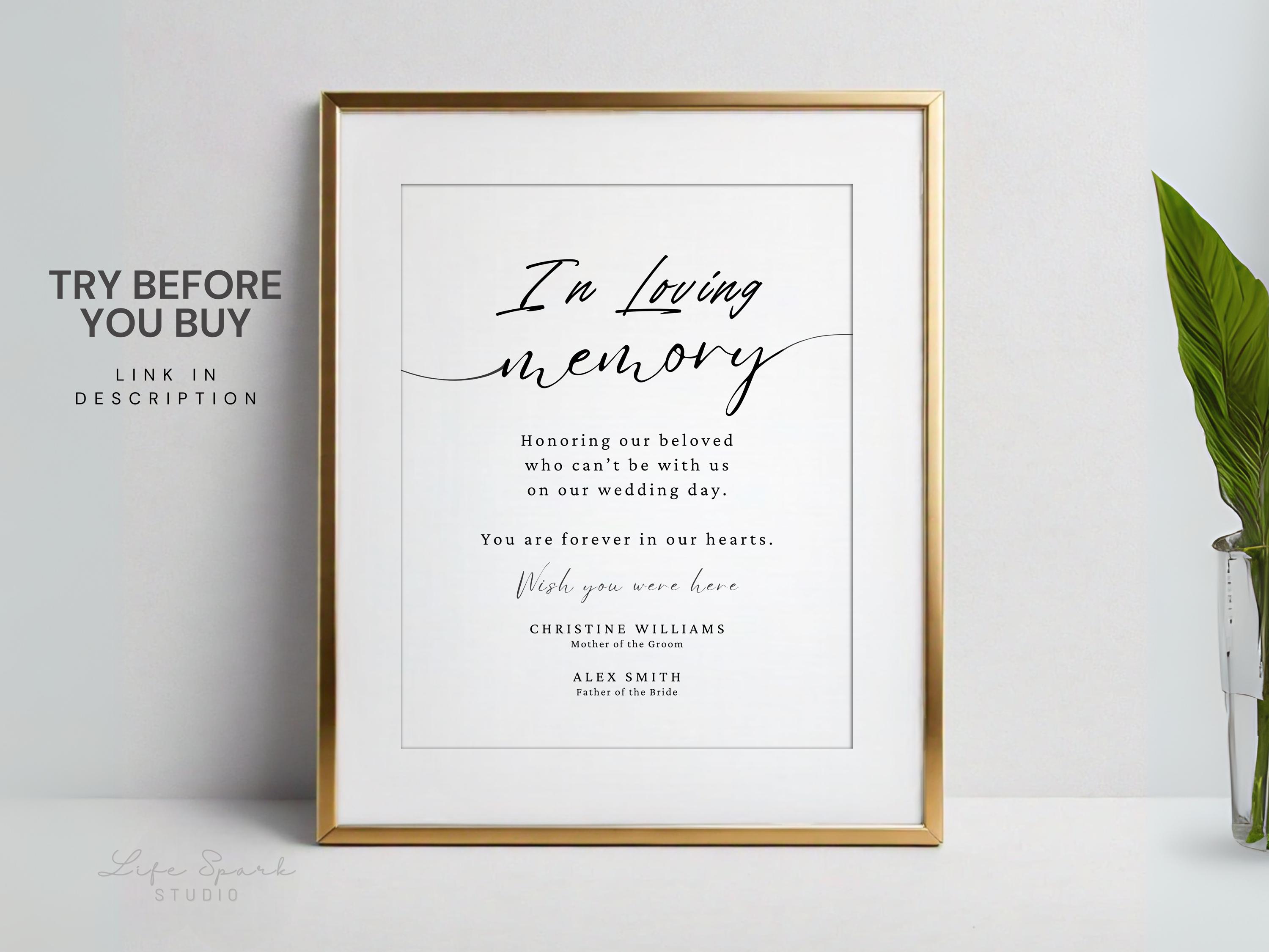 Editable Memorial Table Sign, Personalized Canva Template, Wedding ...