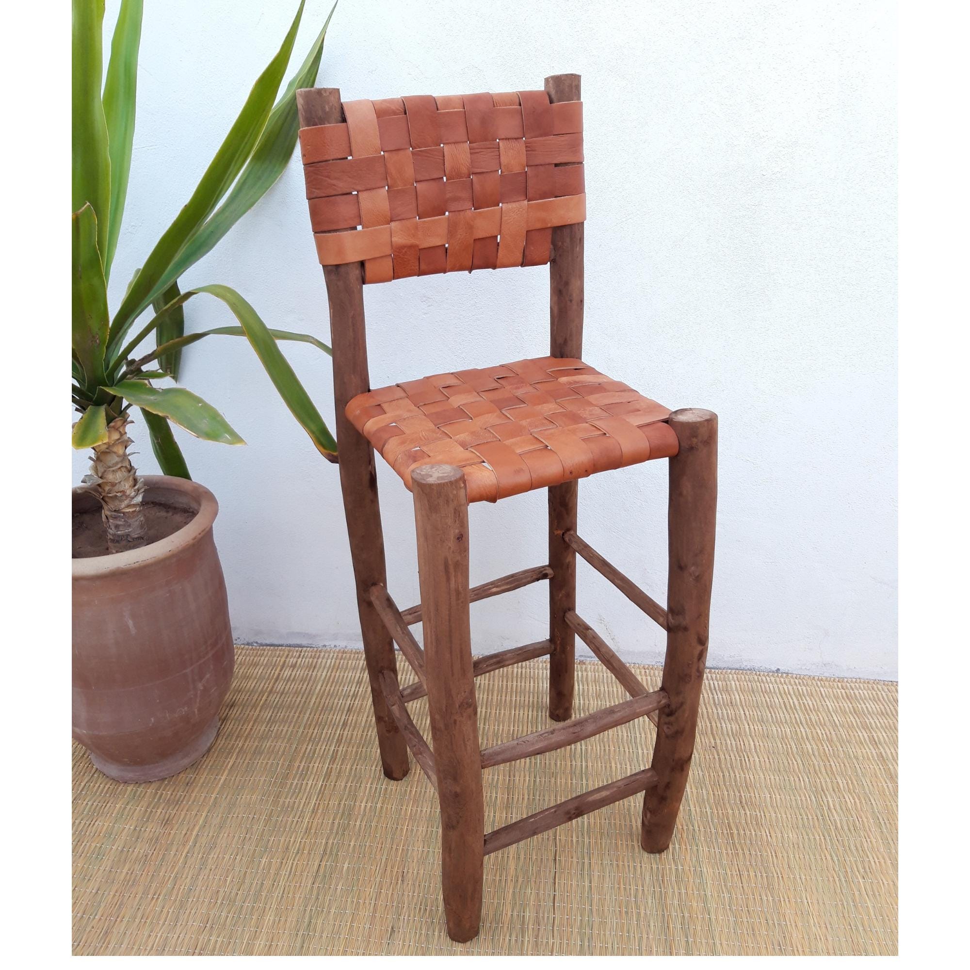 Moroccan Bar Stool With Back and Leather ,stool Bar With Back Natural ...