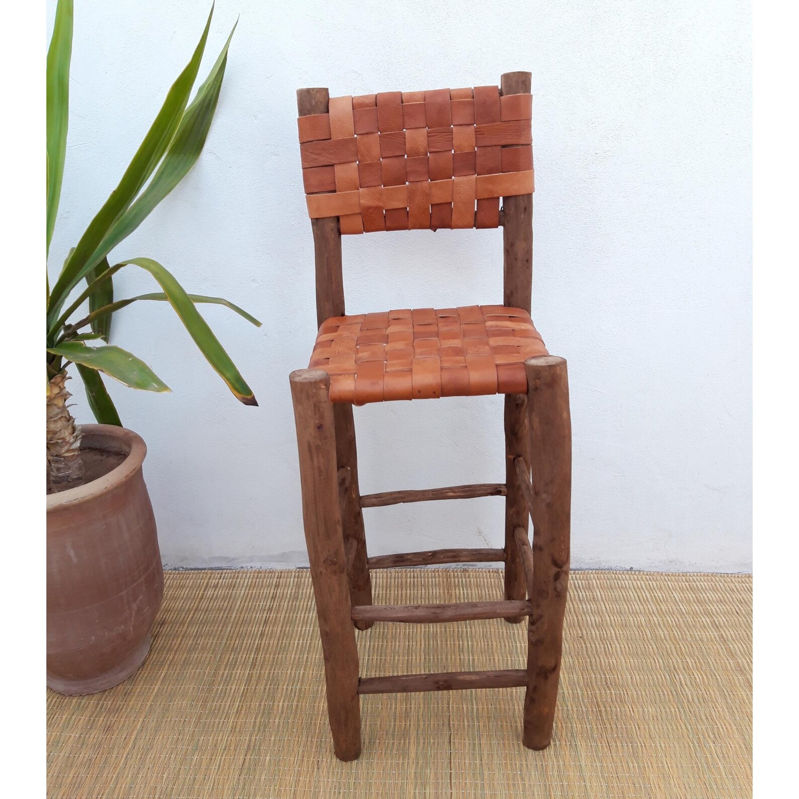 Moroccan Bar Stool With Back and Leather ,stool Bar With Back Natural ...