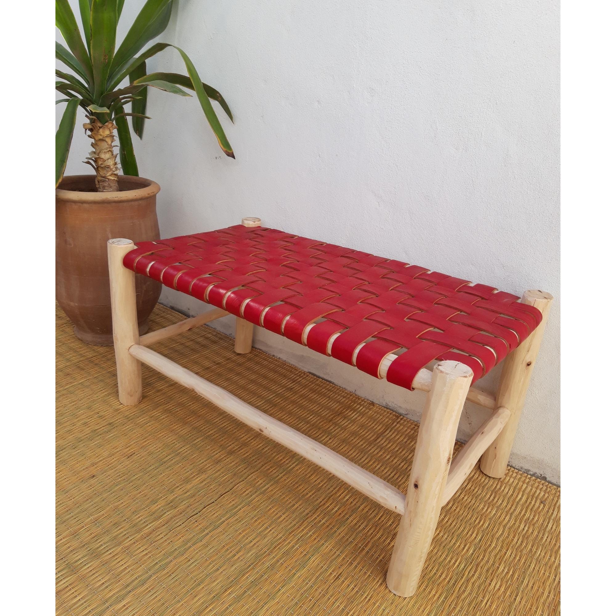 Moroccan Bench With Red Leather - Etsy