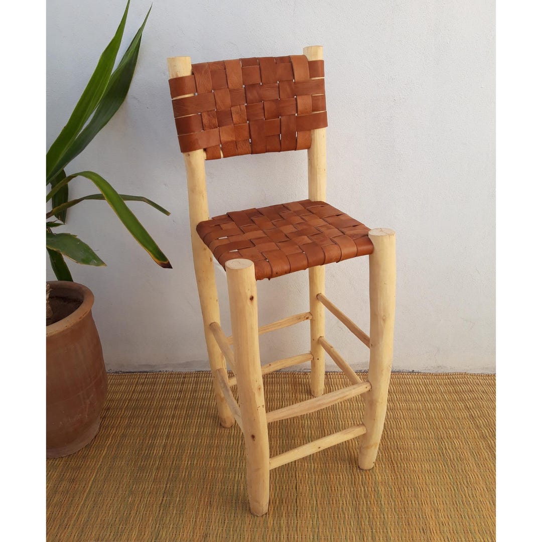Moroccan Bar Stool With Back and Leather ,stool Bar With Back Natural ...