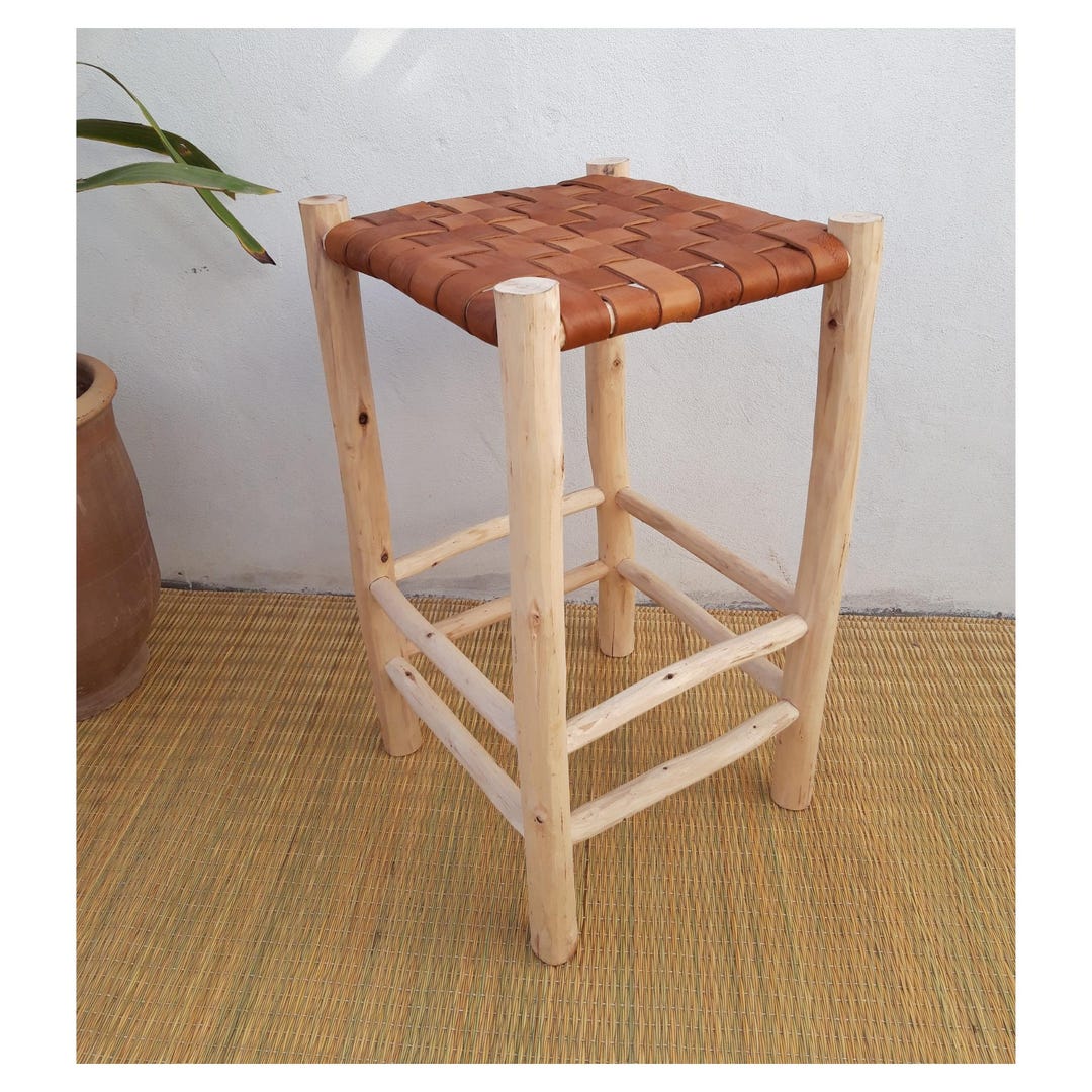 Moroccan Bar Stool With Leather ,stool Bar With Natural Leather - Etsy