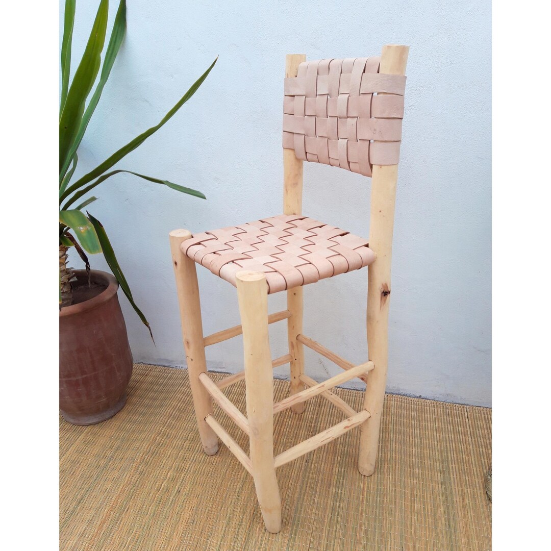 Moroccan Bar Stool With Back and Leather ,stool Bar With Back Natural ...