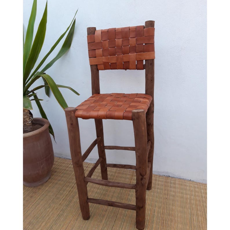 Moroccan Bar Stool With Back and Leather ,stool Bar With Back Natural ...