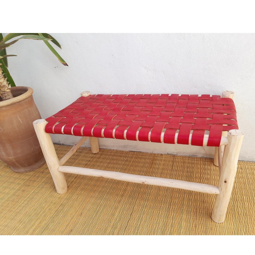 Moroccan Bench With Red Leather - Etsy