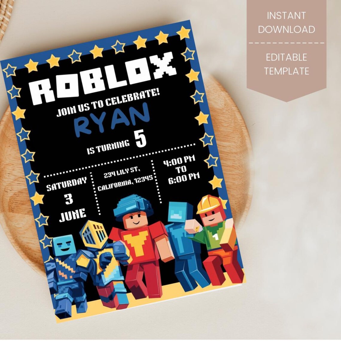 Roblox Birthday Invitation, Roblox Invite, Game Party, Roblox Boys ...