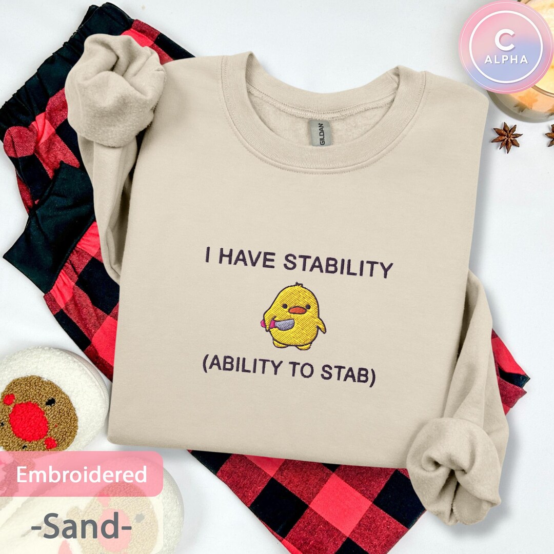 Funny Embroidered Meme Sweater | I Have Stability Sweatshirt ...