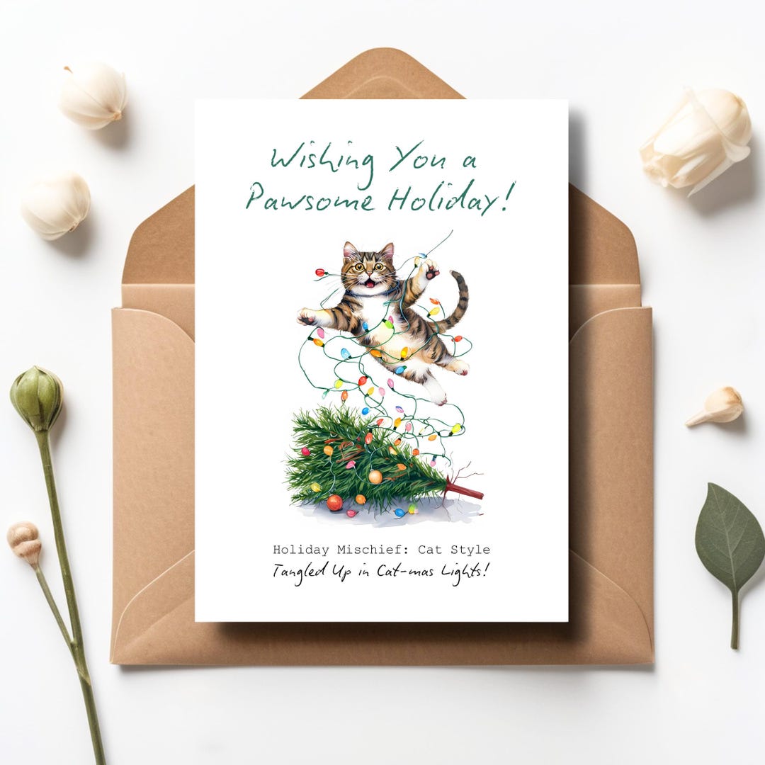 Funny Cat Christmas Card, Meowy Catmas, Holiday Kitten (digital ...
