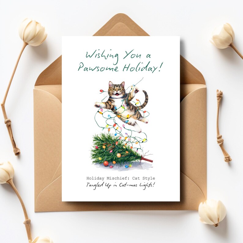 Printable Funny Cat Merry Christmas, Happy Holiday Cute Catmas, Digital ...