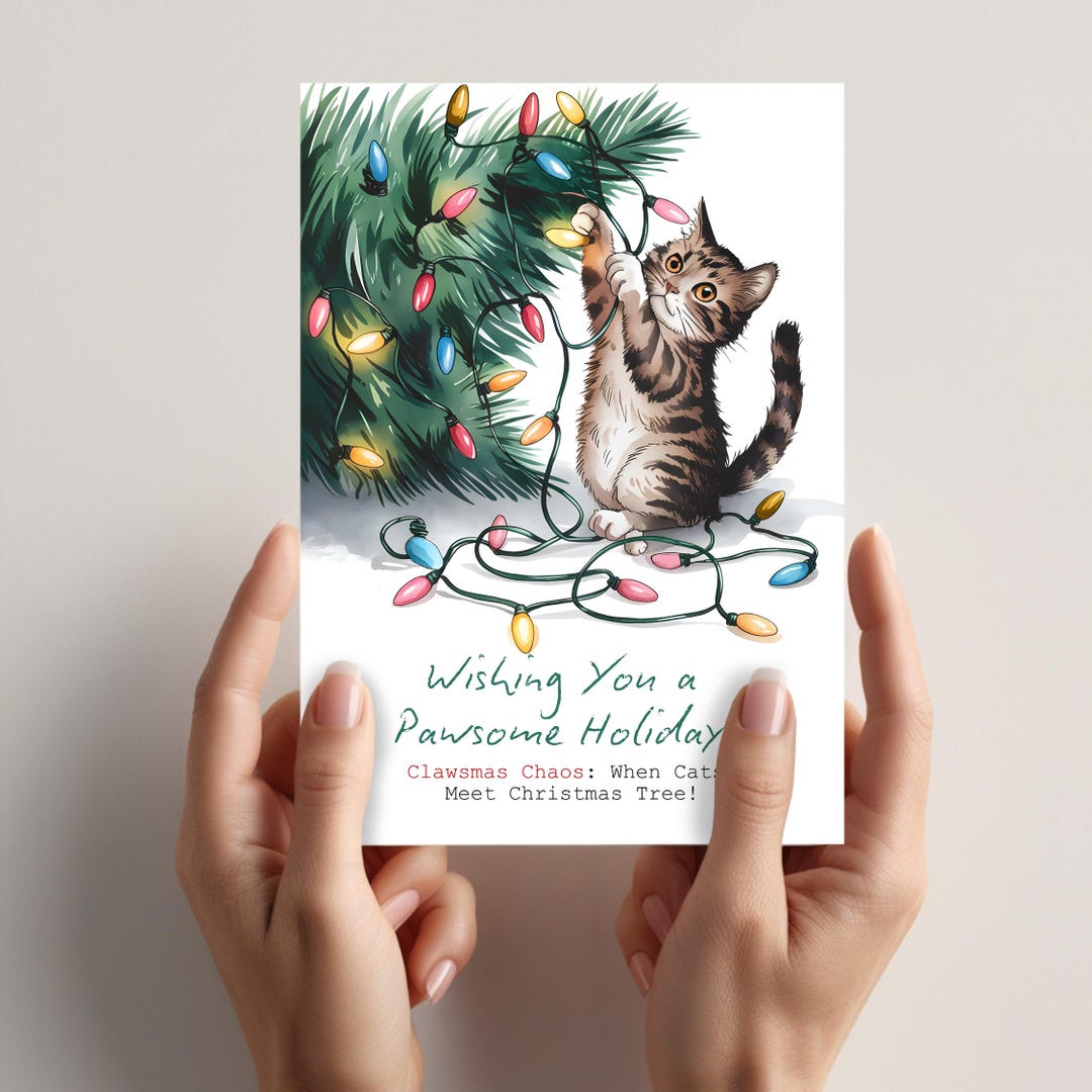 Printable Funny Cat Merry Christmas, Happy Holiday Cute Catmas, Digital ...