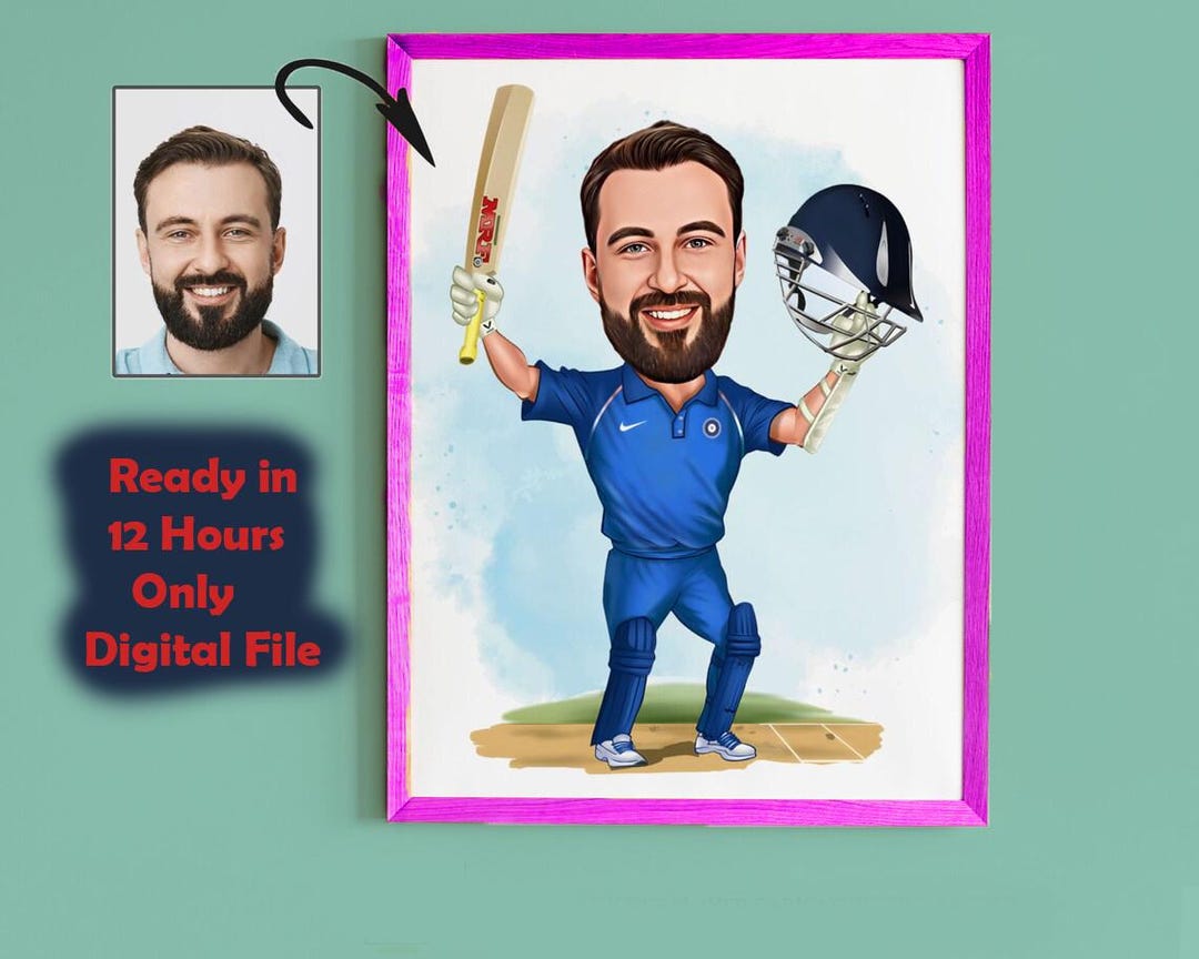 Custom Cricket Player Cartoon Portrait, Cricket Caricature, Gift for ...