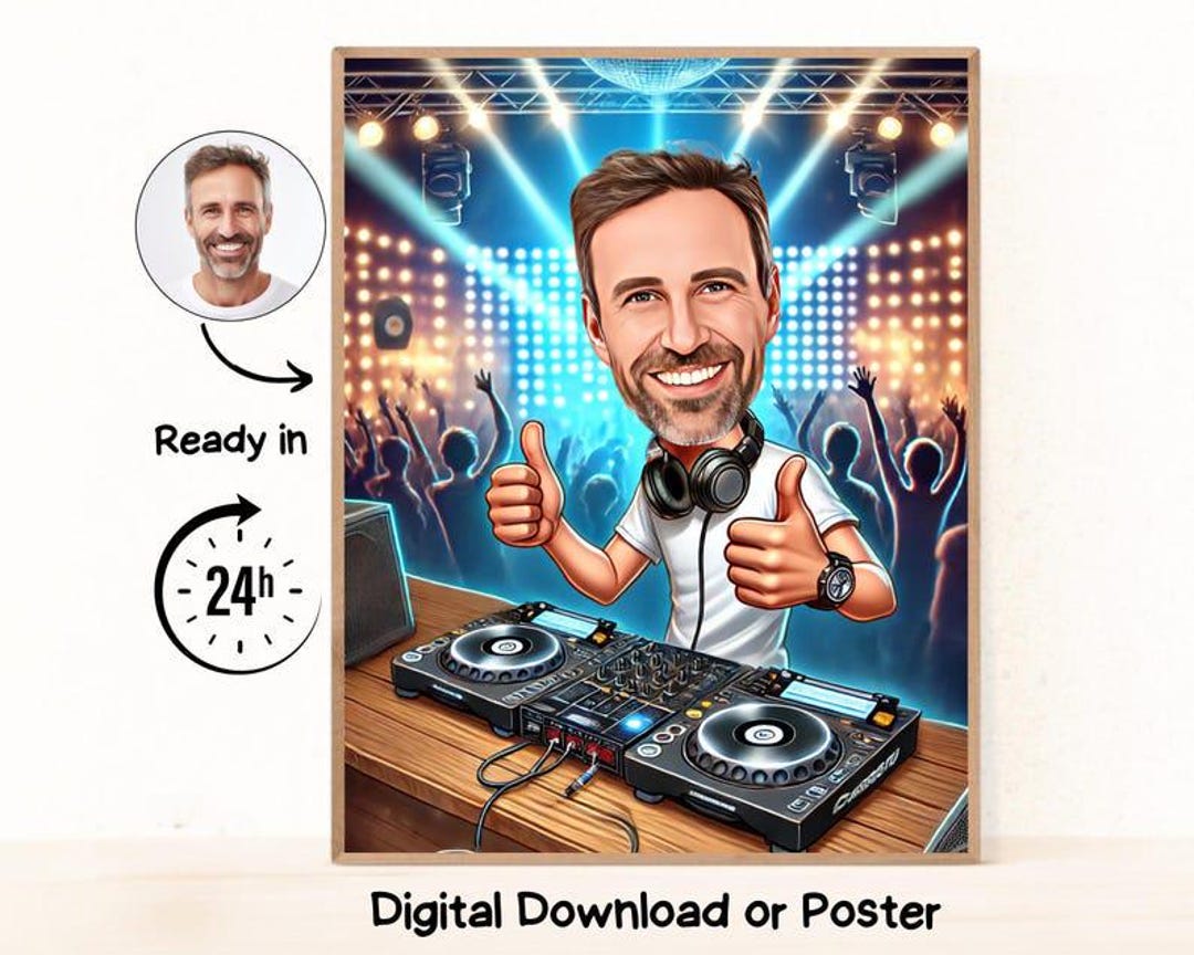 Personalized DJ Cartoon Portrait, Custom DJ Caricature Drawing From ...