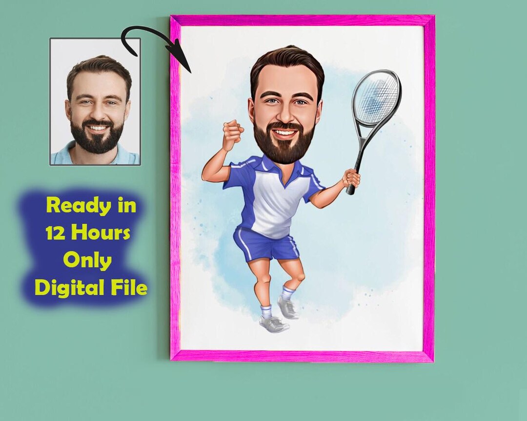 Personalized Tennis Player Caricature Drawing, Funny Custom Cartoon ...