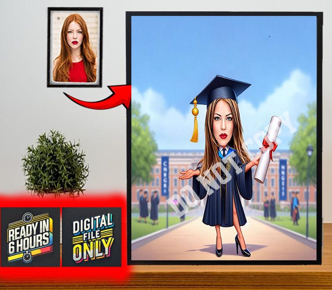 Custom Graduation Cartoon Portrait, Graduation Portrait, Graduation ...