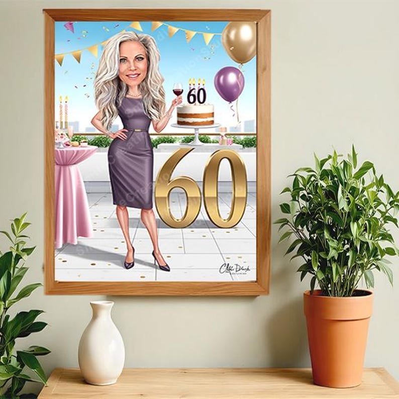 Custom 60th Birthday Cartoon Portrait – Personalized Caricature From Photo for Any Gender & Age ...